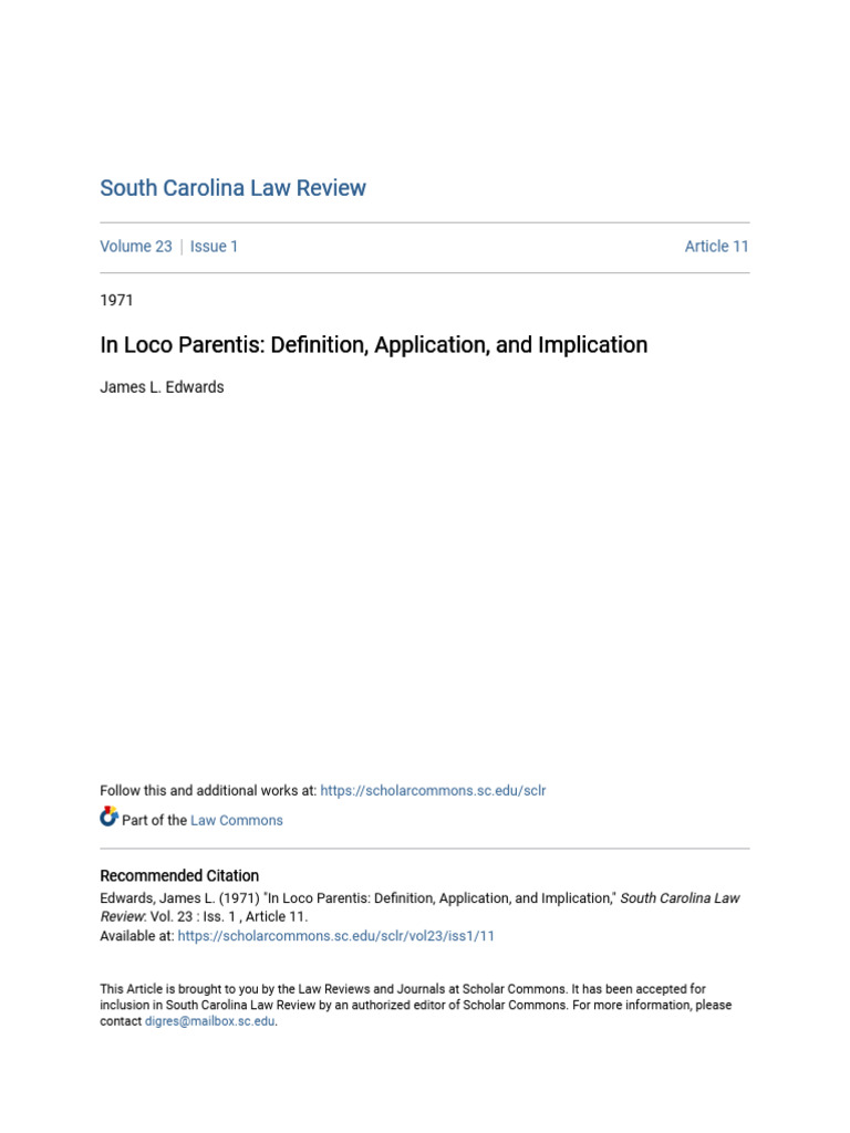 In Loco Parentis - Definition Application and Implication | PDF