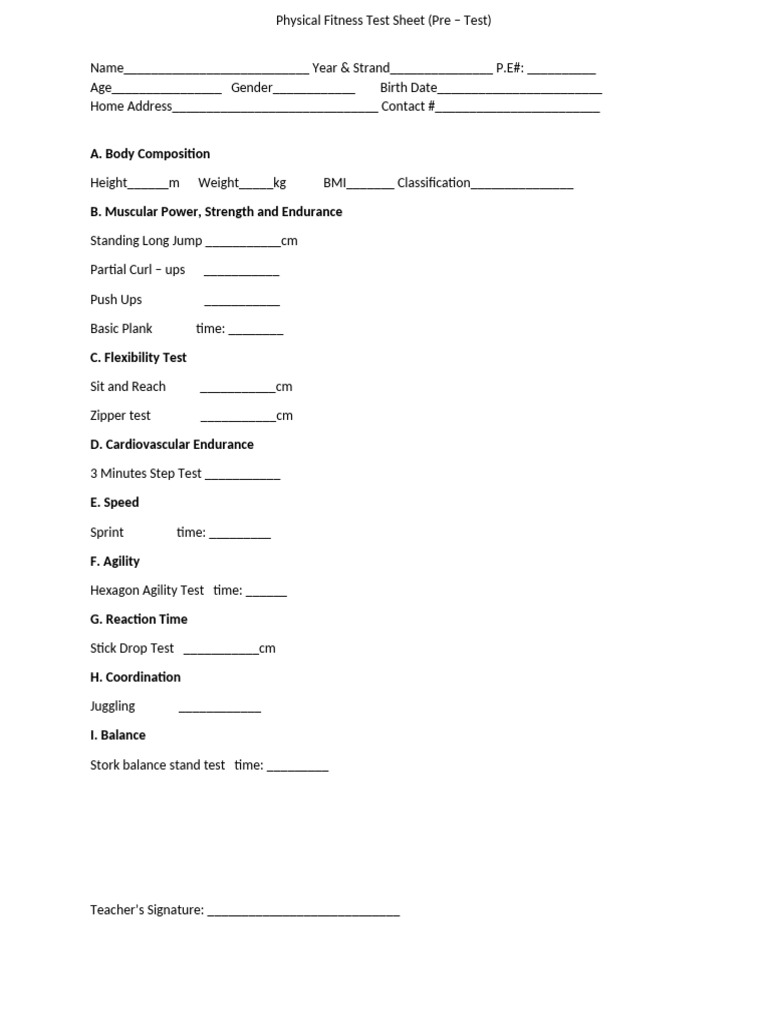 Physical Fitness Test Sheet | PDF