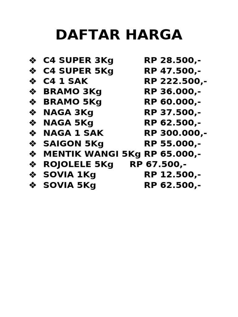 Daftar Harga | PDF Daftar Harga | PDF