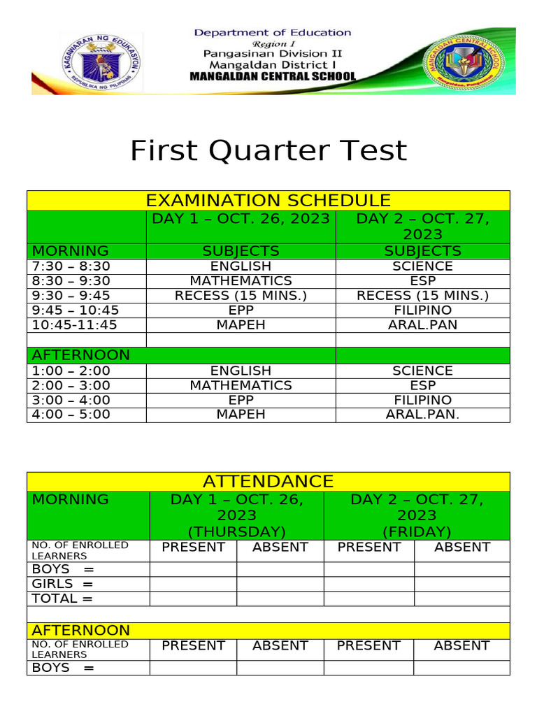 1st PERIODIC TEST SCHEDULE 2023 | PDF