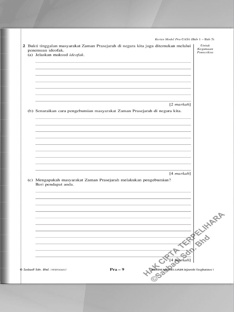 Kertas Model Uasa Sejarah Tingkatan 1 | PDF