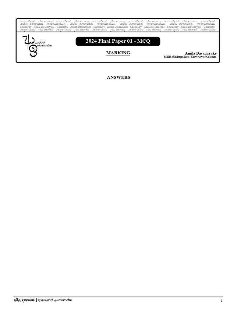 2024 Final Paper 1 MCQ Marking - SM | PDF