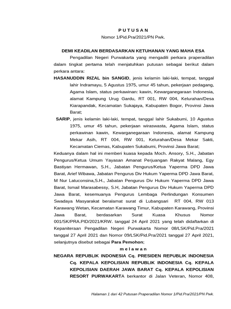 PN PWK 2021 Pid - Pra 1 Putusan Akhir | PDF