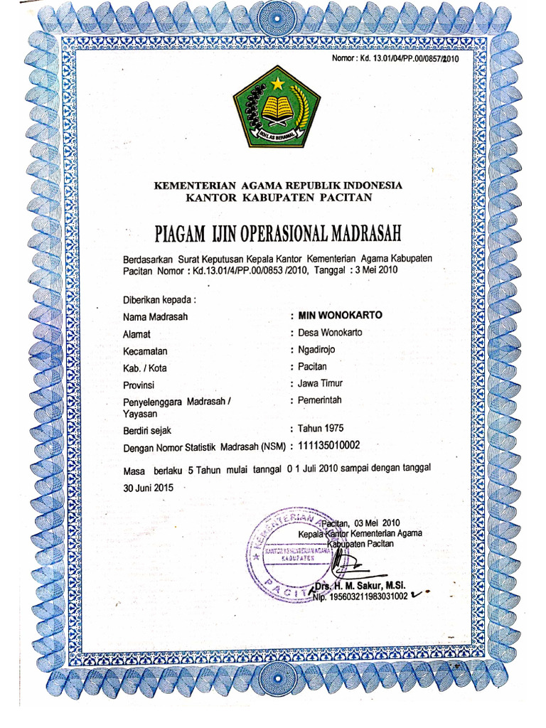 Piagam SK Ijin Operasional | PDF