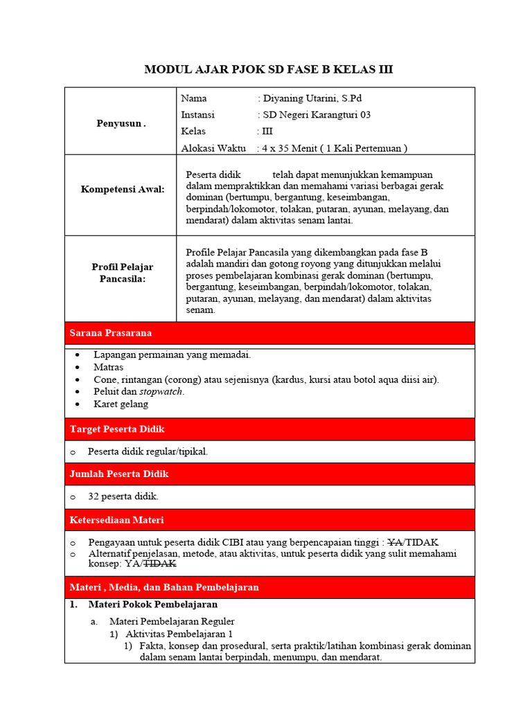 Modul Ajar-Pjok-Sd-Fase-B-Kelas-Iii-Berdiferensiasi | PDF