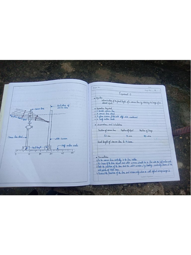 Experiment - 3 Determination of The Focal Length of A Convex Lens Class 10 | PDF