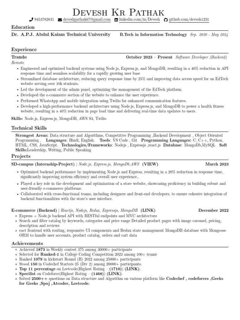 Devesh Pathak Resume | PDF