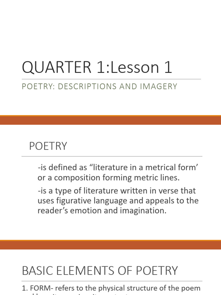 Quarter 1 Basic Elements of Poetry | PDF