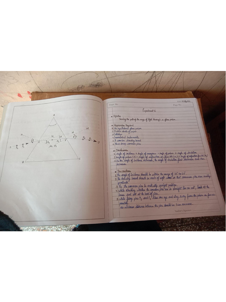 Experiment - 6 Tracing The Path of The Rays of Light Through A Glass Prism Class 10 | PDF