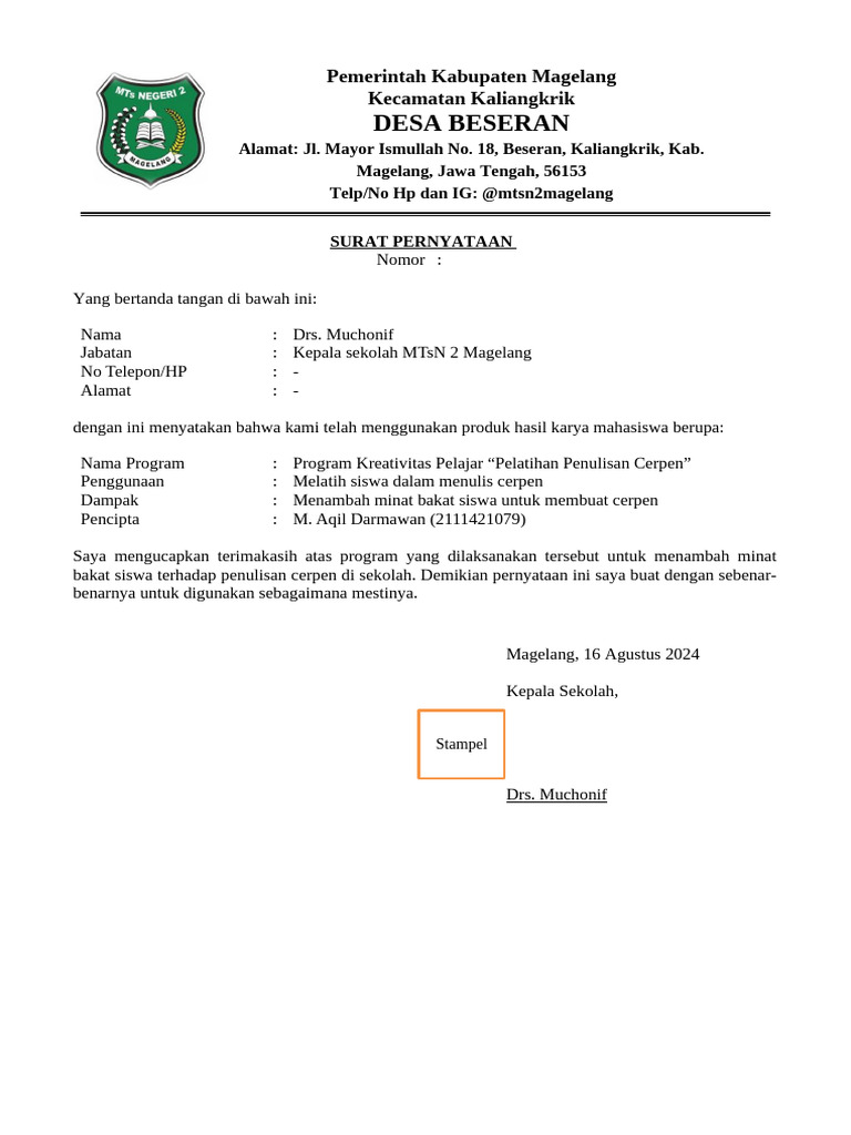 Surat Pengakuan Karya | PDF