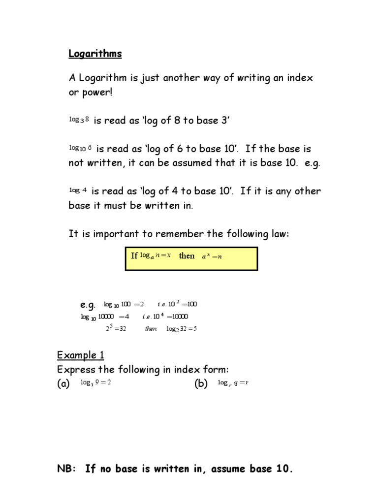 Add Maths Logs Final | Download Free PDF | Logarithm | Teaching Mathematics