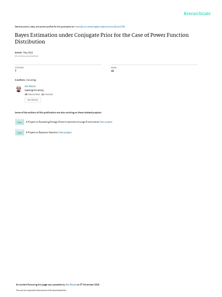 Bayes Estimation Under Conjugate Prior For The Cas Pdf