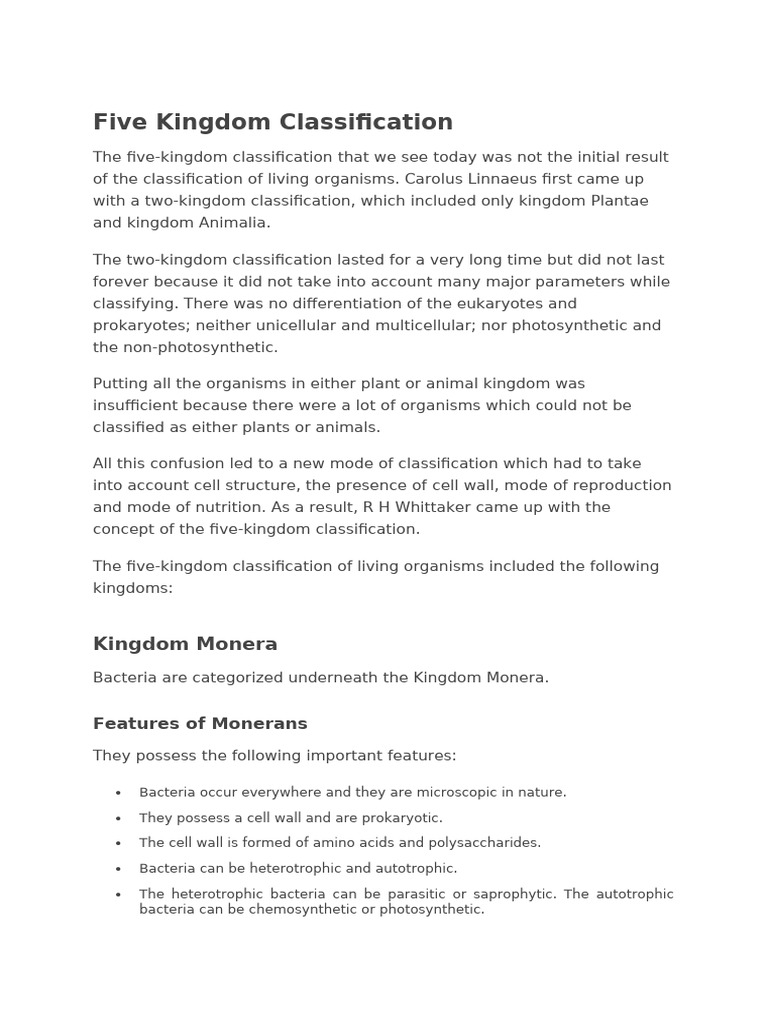 Five Kingdom Classification | PDF | Bacteria | Social Science