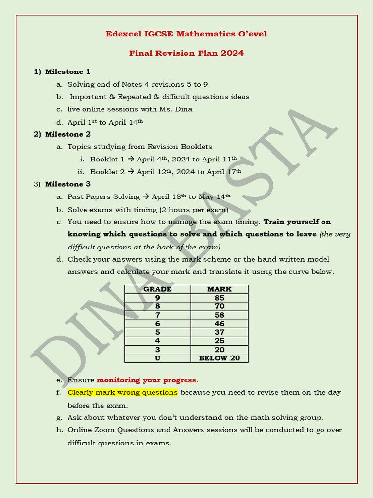 Math O'level Revision Guidance 2024 | PDF