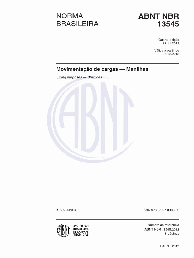 ABNT NBR - 13545 - 2012 - Ed 4 - 2012 - Movimentação de Cargas ...