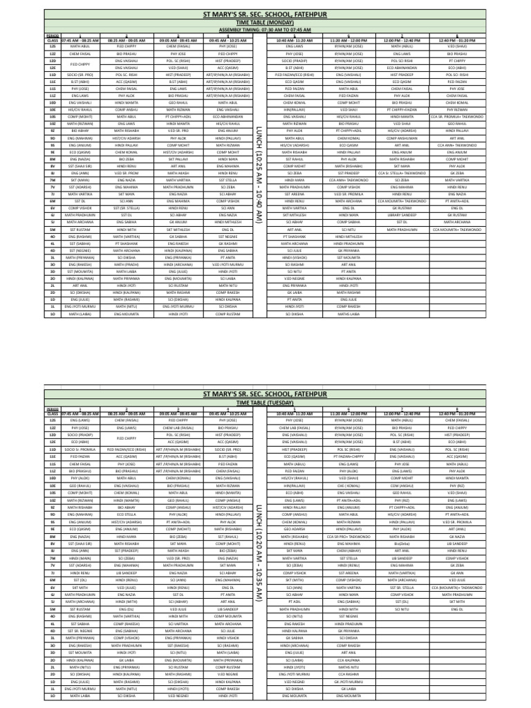 Time Table 2024 | PDF