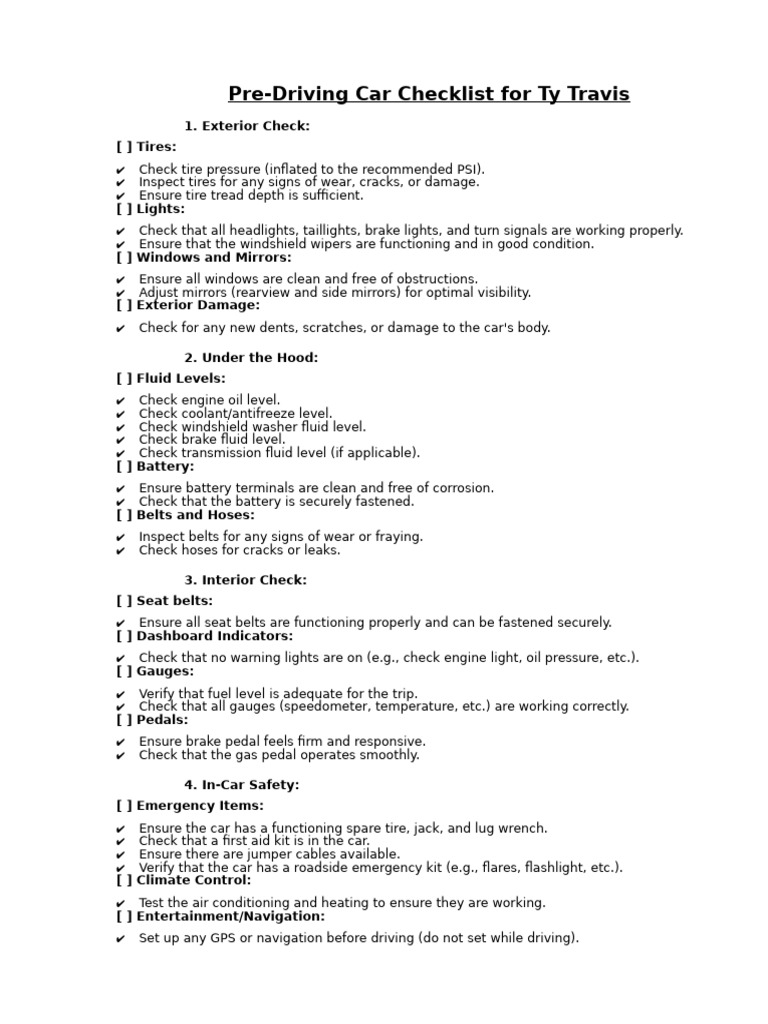 Check list foor teen driver | PDF