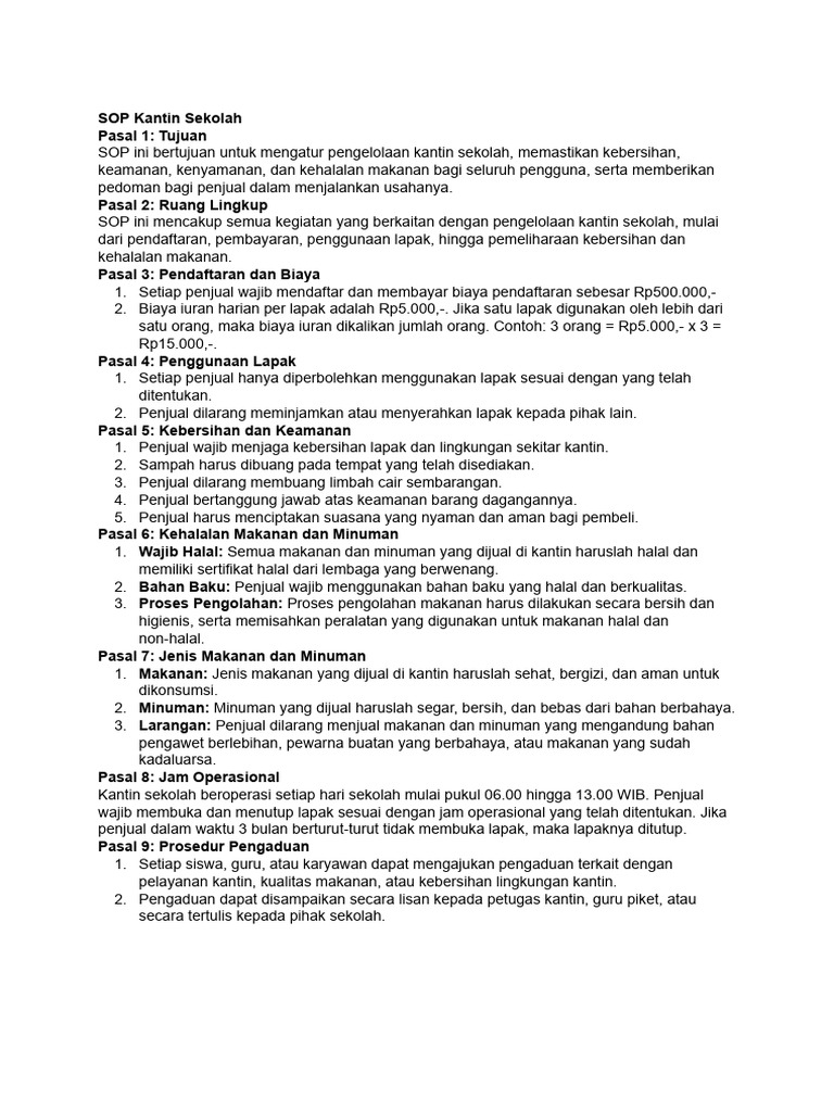 Sop Kantin | PDF