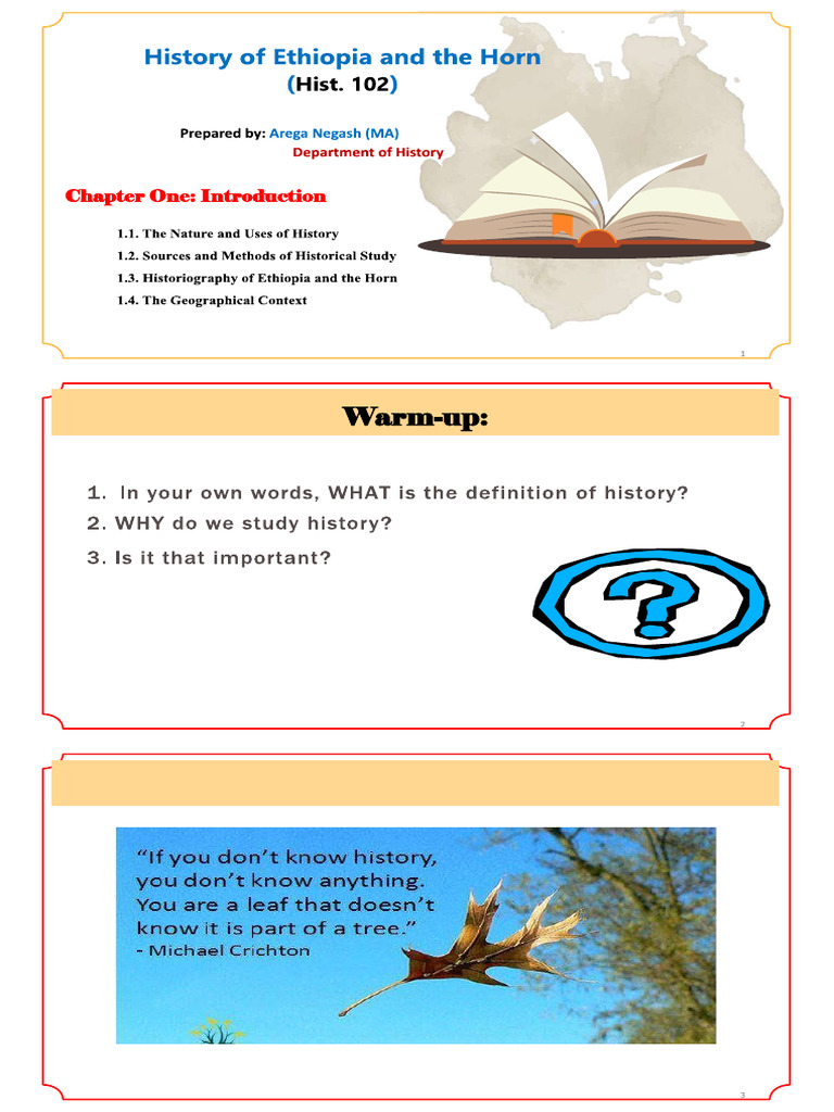 History of Ethiopia and The Horn CHAPTER ONE, TWO, THREE 1-3.... 3X1p | PDF