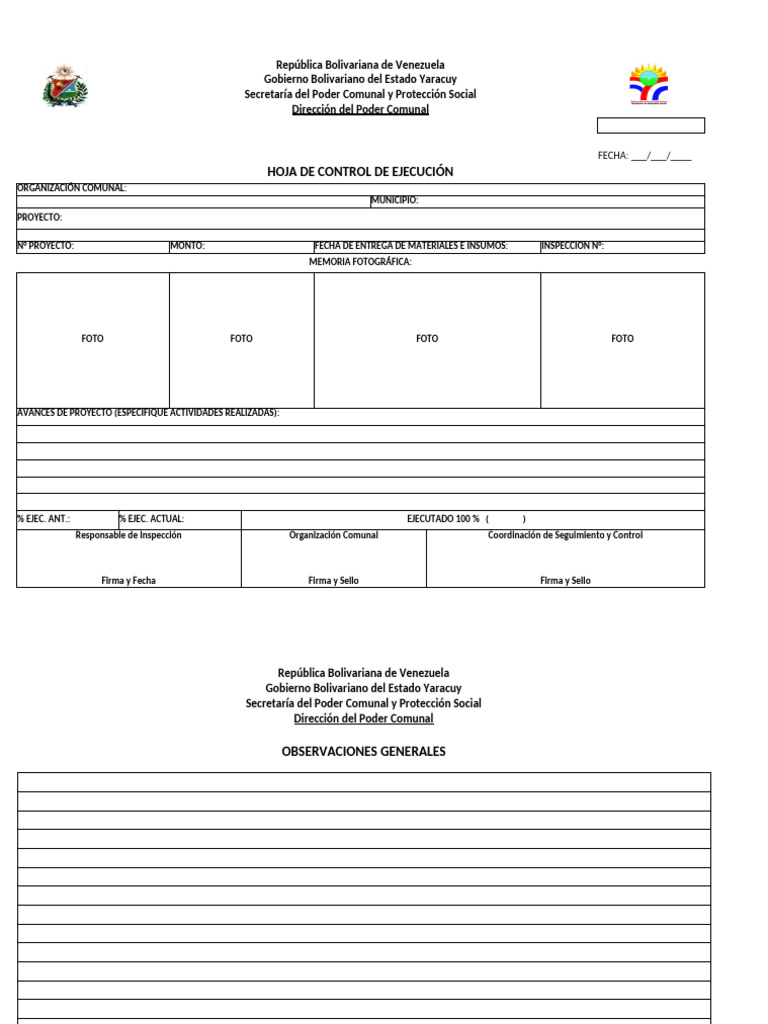 Formato 22 Hoja De Control De Ejecucion Pdf 1070