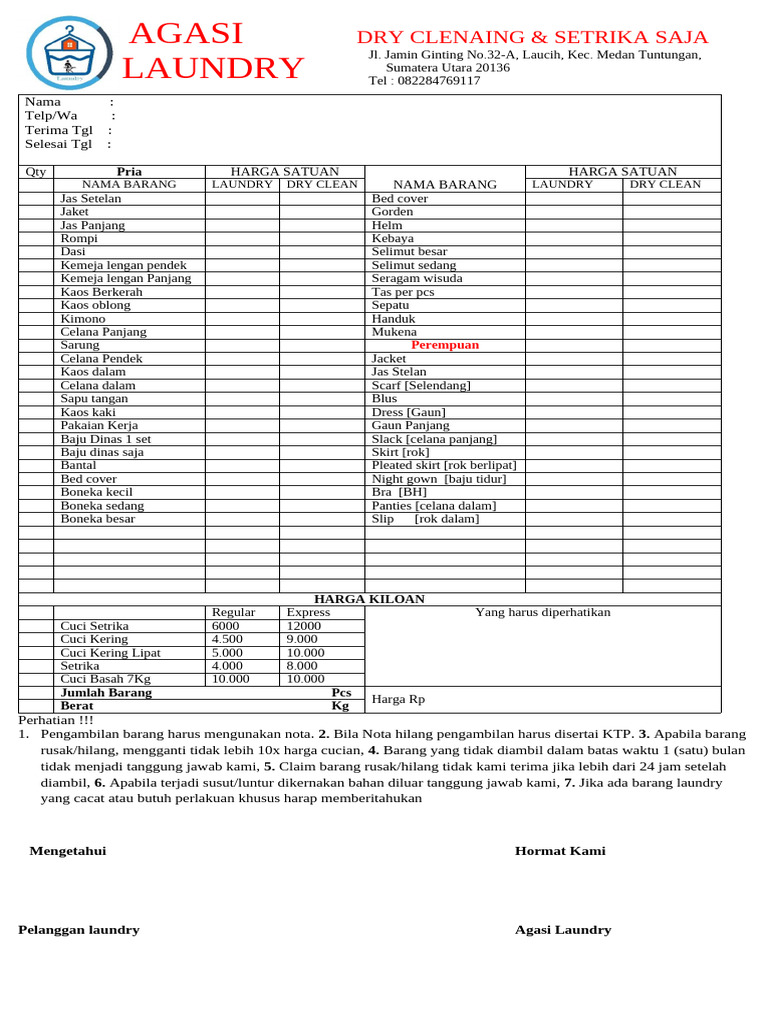 Nota Agasi Laundry | PDF
