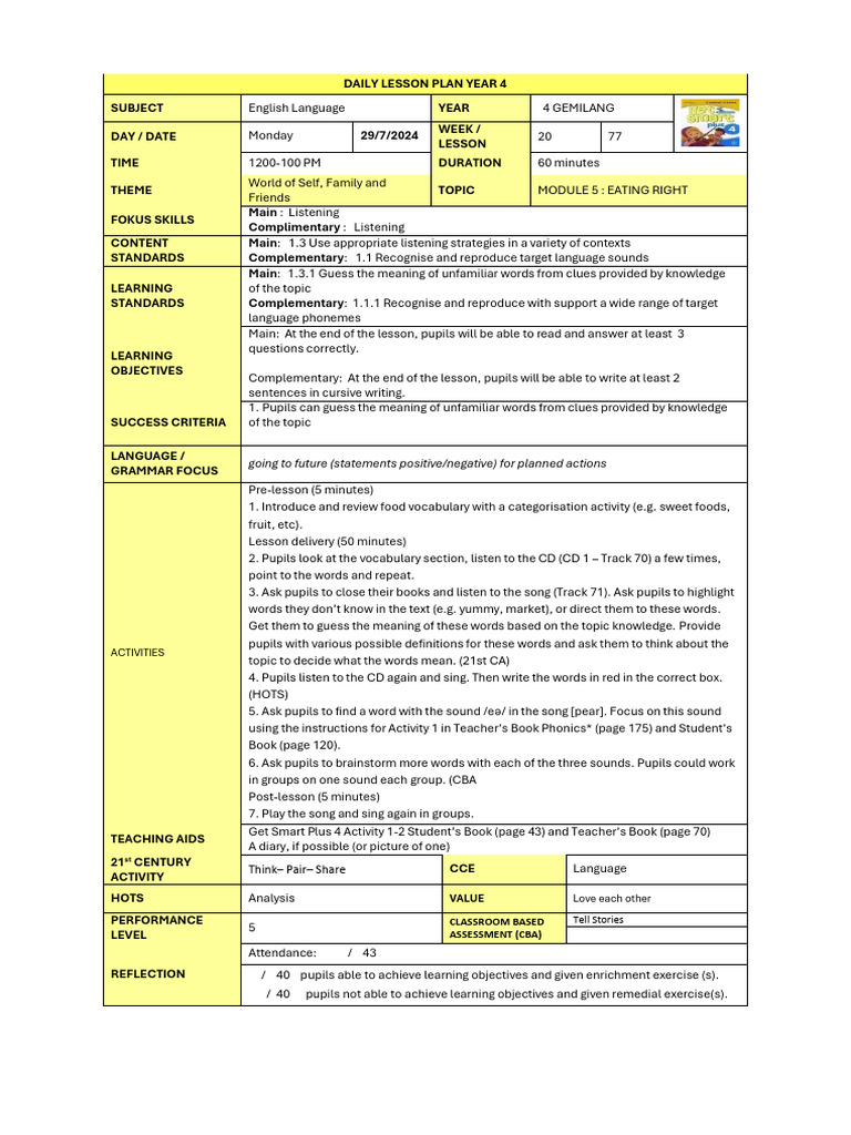 Lesson Plan Week 20 | PDF