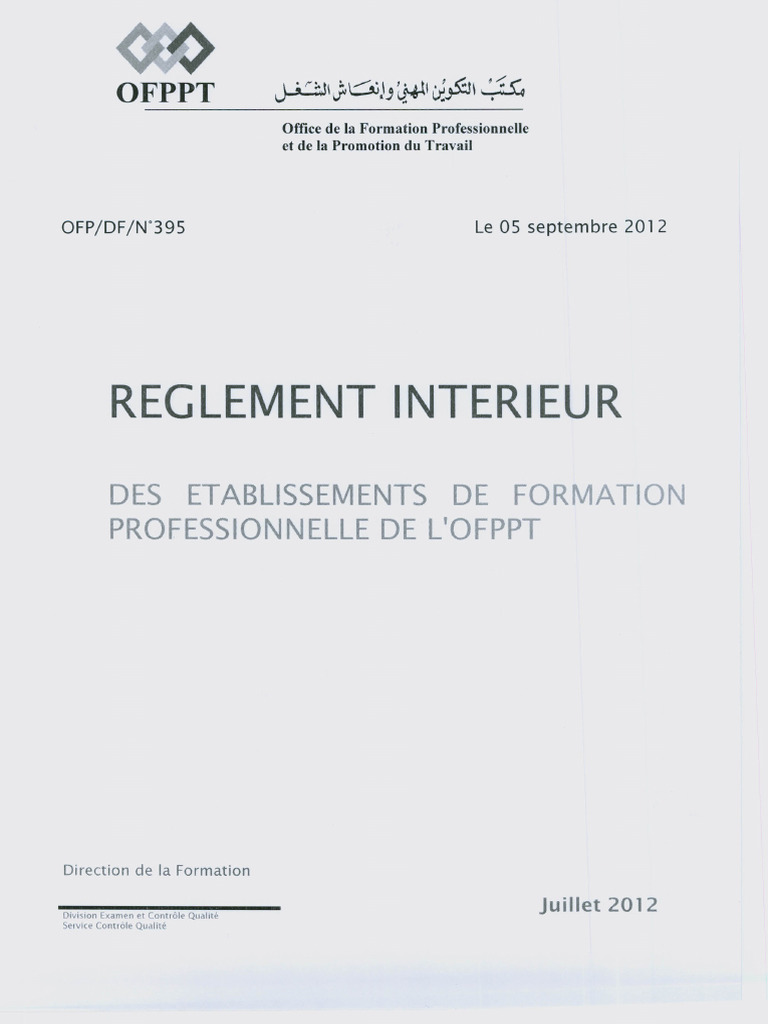 Règlement Intérieur Des EFP de l'OFPPT - 1 | PDF
