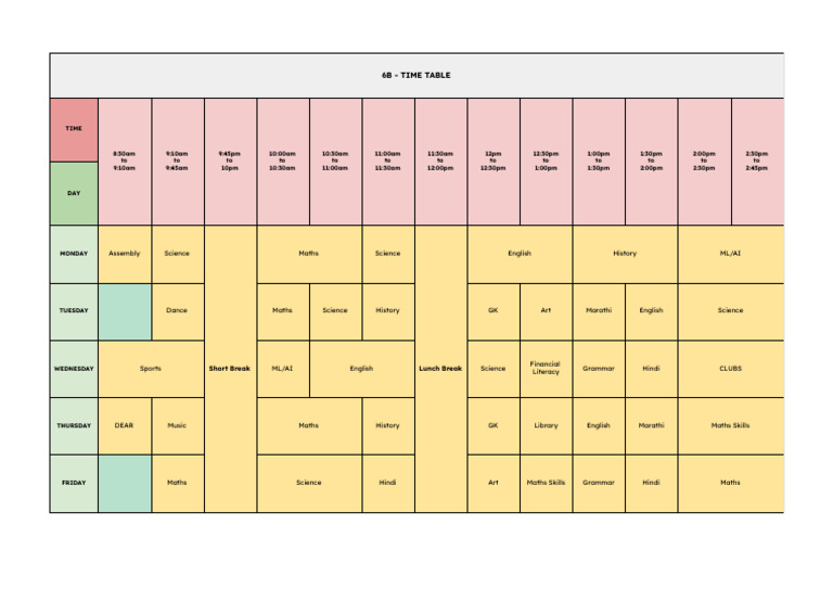 6B - Time-Table | PDF