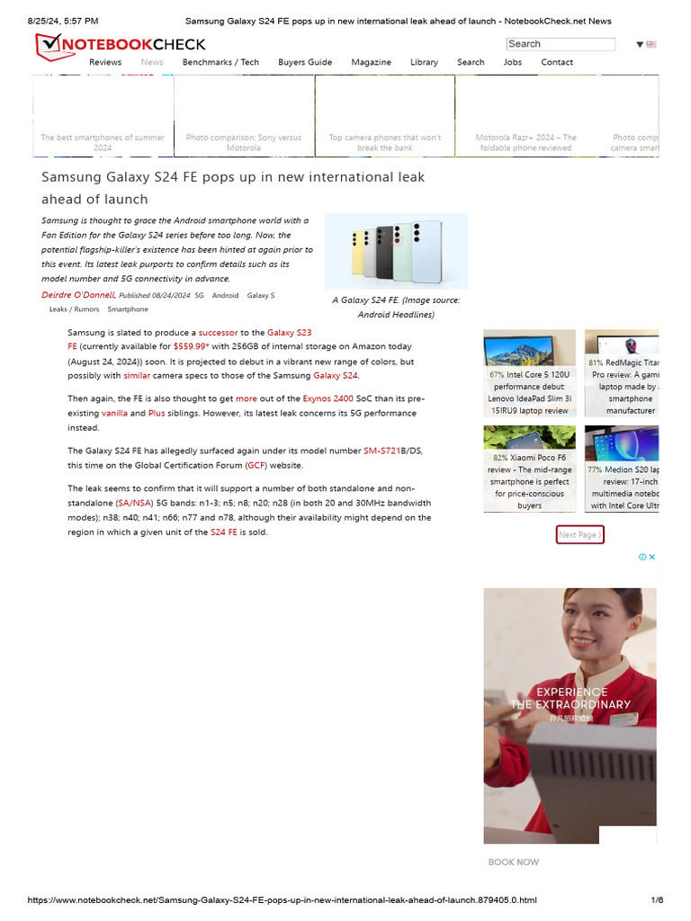 Samsung Galaxy S24 FE Pops Up in New International Leak Ahead of Launch - NotebookCheck - Net ...