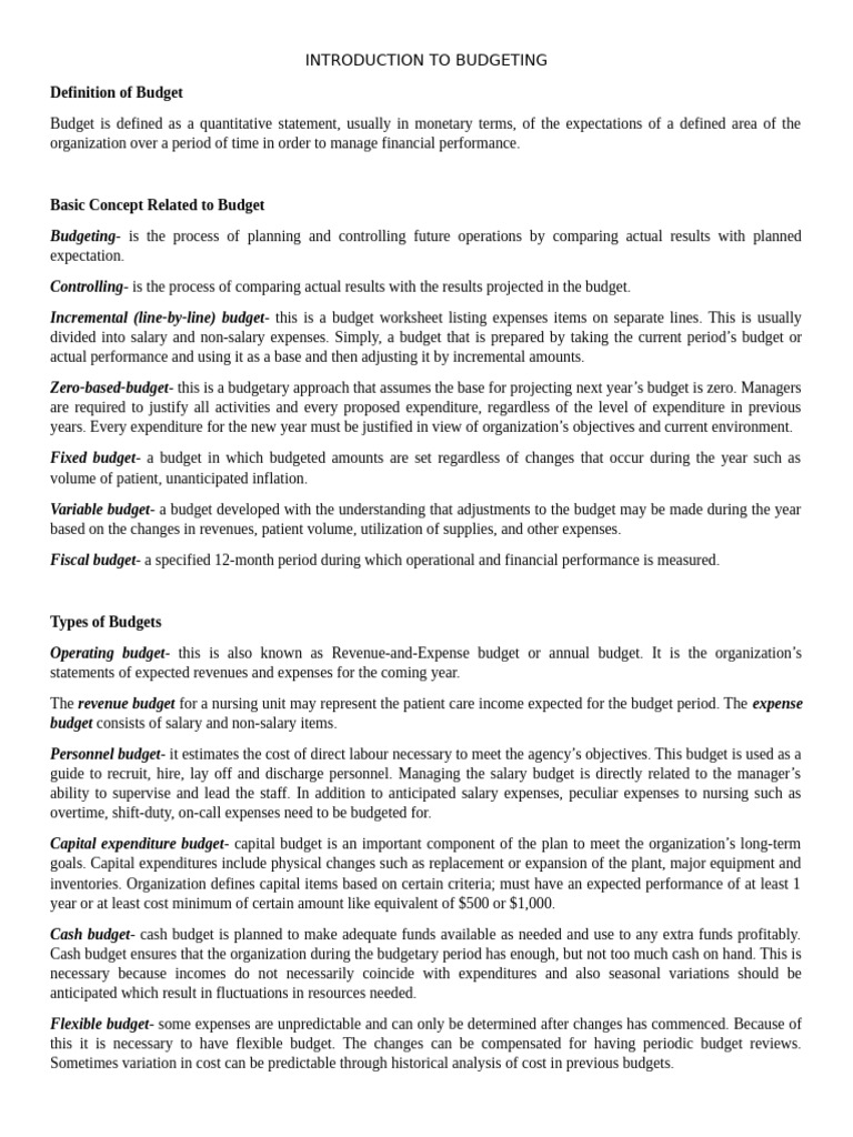 Introduction To Budgeting | PDF