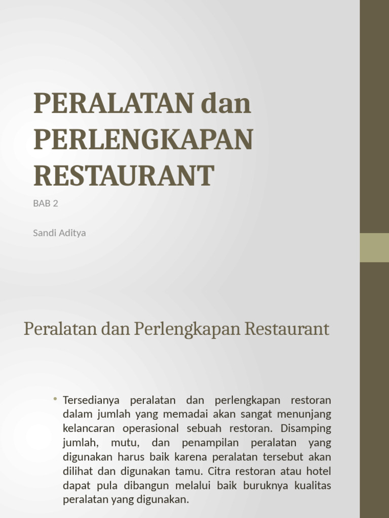 FNB 2 Peralatan Dan Perlengkapan Restaurant | PDF