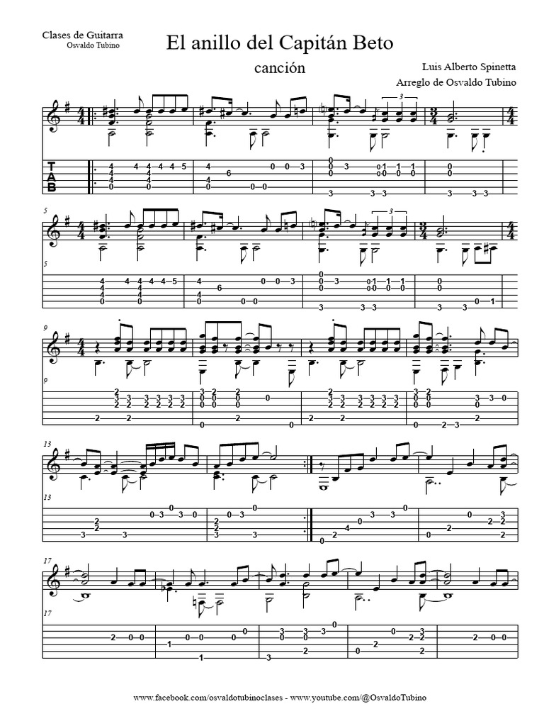 Guitar Tabs for "El Anillo del Capitán Beto" | PDF
