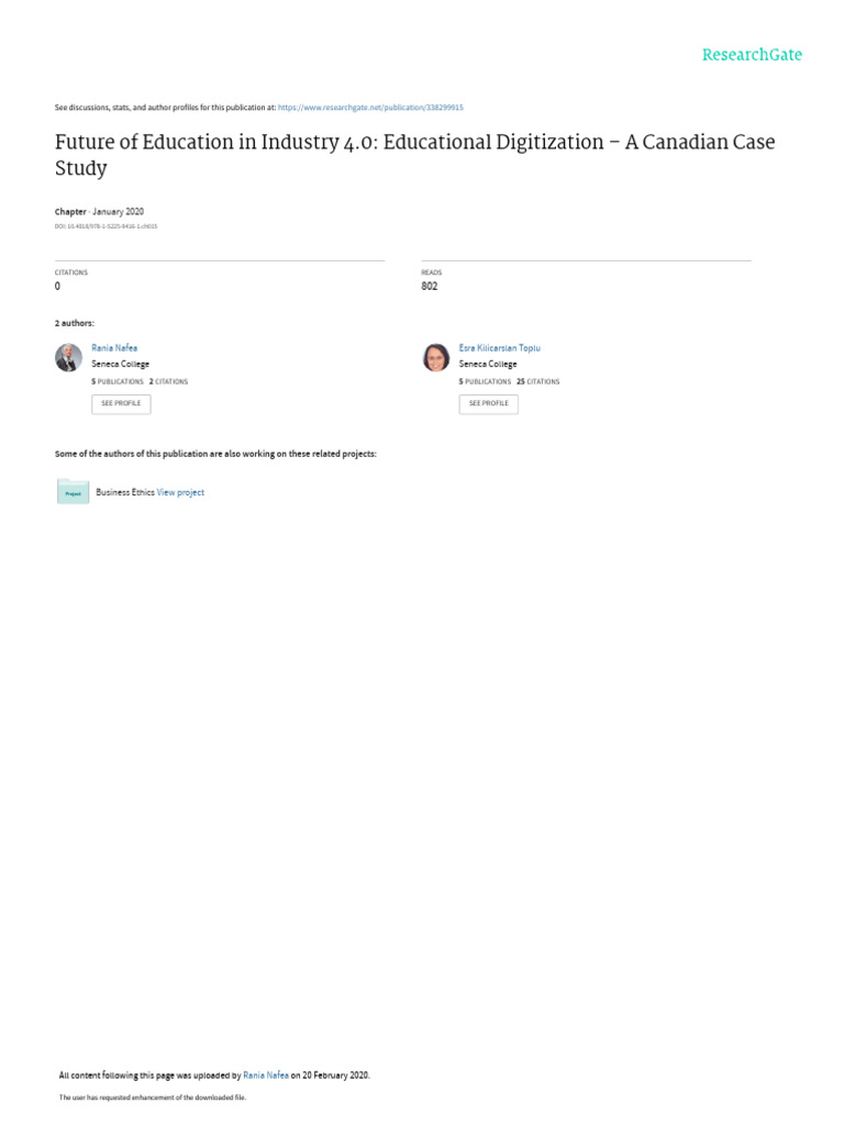 Future of Education in Industry 4.0 Educational Digitization A Canadian Case Study | PDF