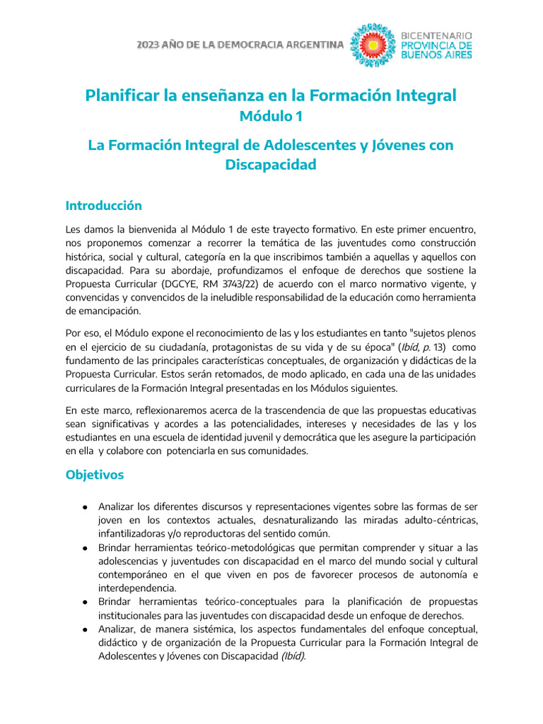 Planificar La Enseñanza en La Formación Integral - Módulo 1 La ...