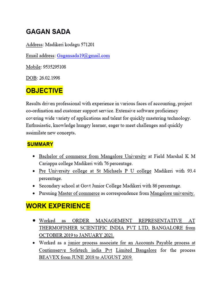 Gagan Sada Resumae | PDF