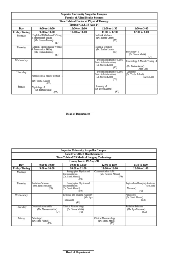 AHS Time Table 3rd Semester Fall 23-2 | PDF | Health Care | Medicine