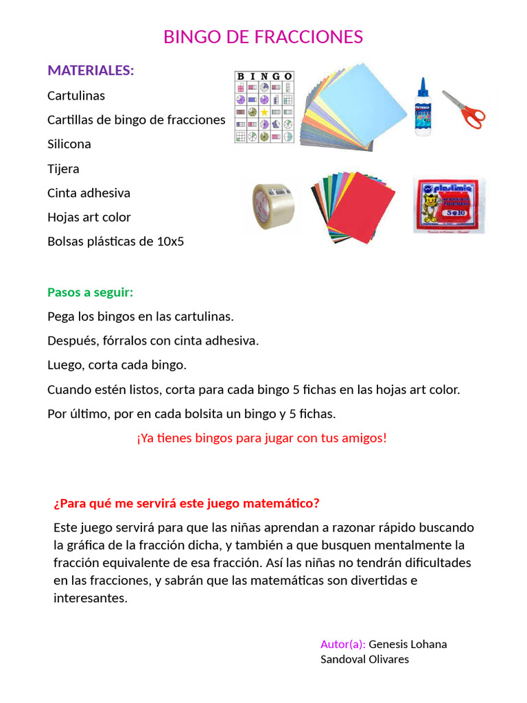 BINGO DE FRACCIONES | PDF