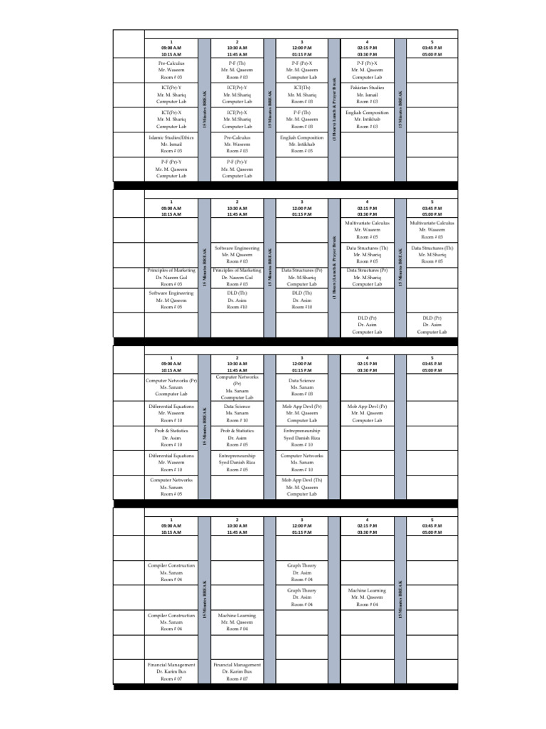 BSCS Class TimeTable Fall 2024 | PDF