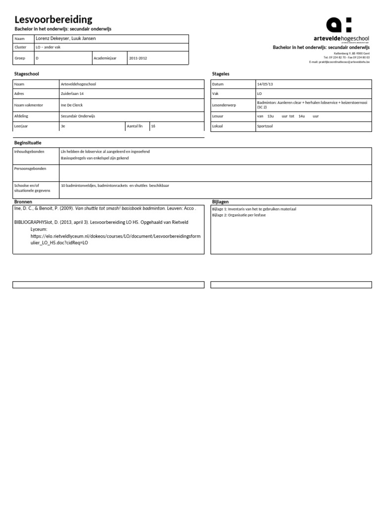 LVB Badminton - Opdracht | PDF