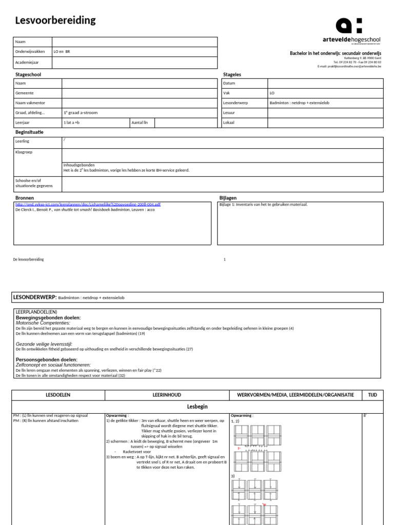 LVB Badminton 1e Jaar (Netdrop + Extensielob) | PDF