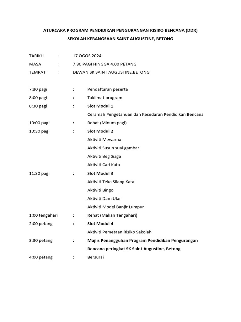 Aturcara Program Pendidikan Pengurangan Risiko Bencana | PDF