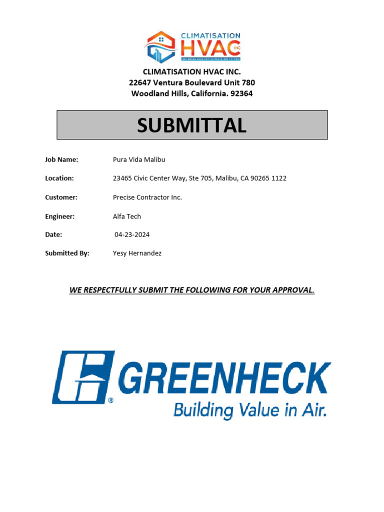 Submittal GreenHeck (Pura Vida) | PDF | Electric Motor | Electrical ...