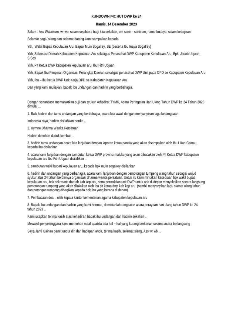 RUNDOWN MC HUT DWP Ke 24 | PDF