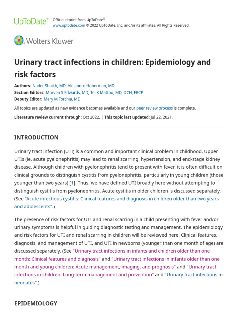 Urinary Tract Infections in Children - Epidemiology and Risk Factors ...