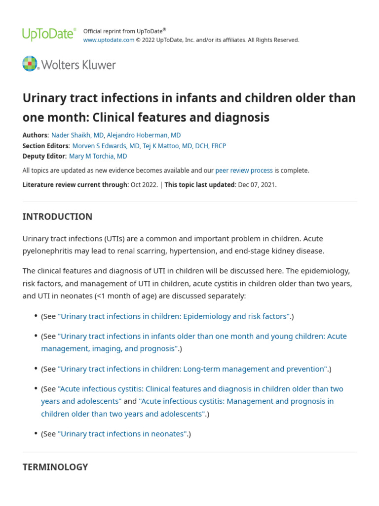 Urinary Tract Infections in Infants and Children Older Than One Month ...