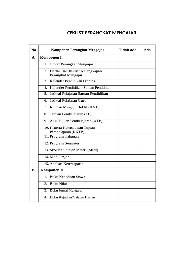 Ceklist Perangkat | PDF
