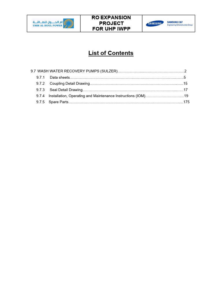 9.7-Wash Water Recovery Pumps (Sulzer) | PDF