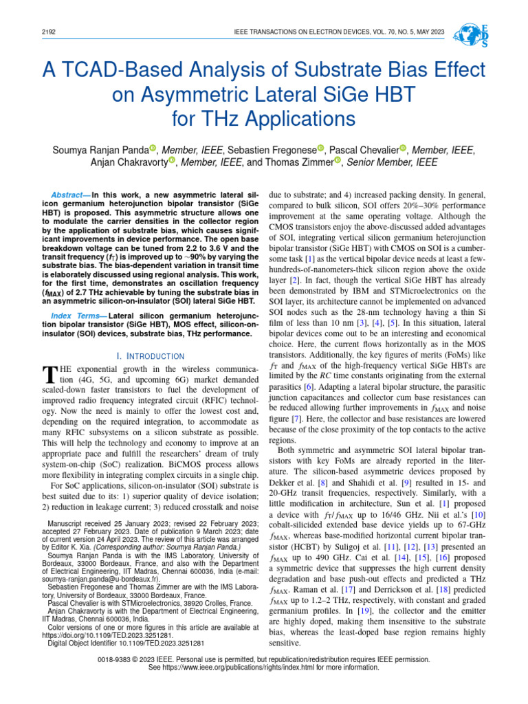 A TCAD-Based Analysis of Substrate Bias Effect On Asymmetric Lateral SiGe HBT For THZ ...