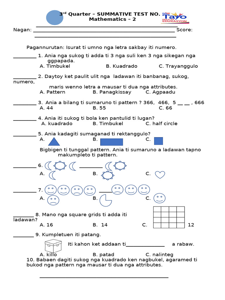 3rd Quarter Math Summative Test No. 4 | PDF
