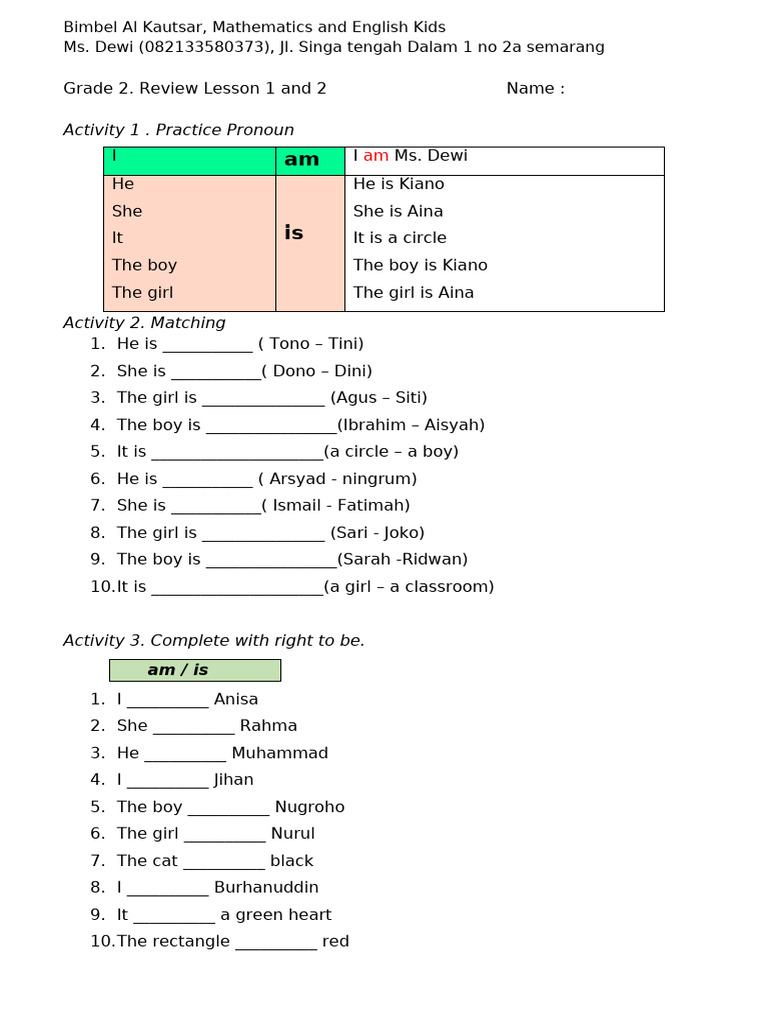 Grade 2 - Review Unit 1 and 2 Greeting and Hobbies | PDF